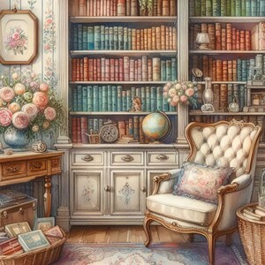 Country Manor Library 10 High Res Watercolor Jpgs for Junk Journaling ...