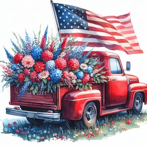 Red Truck: USA, Watercolor Clip Art, 4th of July (digital Art) - Etsy