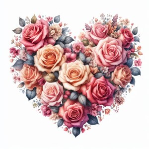 Floral Rose Heart Clip Art Bundle 10 High Res Watercolor Jpgs for Junk ...