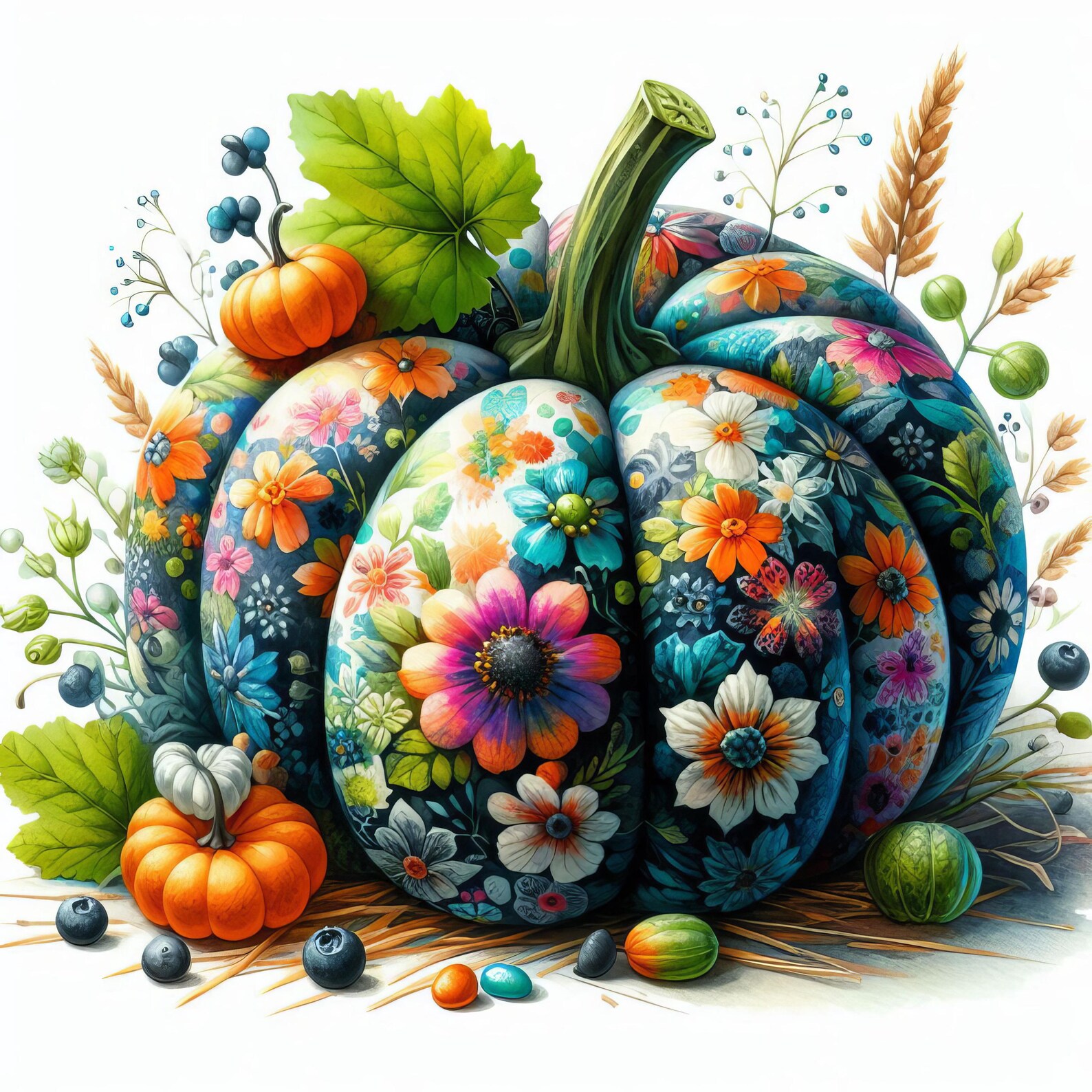 Whimsical Pumpkin Clip Art: Watercolor Style (digital Download Jpgs 300 ...