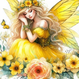 Yellow Fairy Clip Art Bundle 10 High Res Watercolor Jpgs for Junk ...