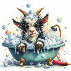 Frazzled Goat in Bubble Bath Clip Art 10 High Res Watercolor Jpgs Junk ...