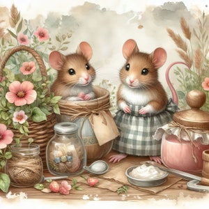 Cute Mice Family: Clip Art, 10 High Res Watercolor Jpgs, Junk ...