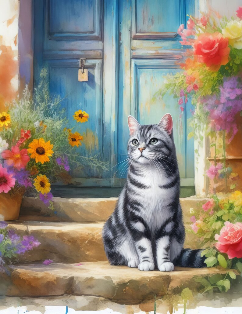 Waiting Cat Clip Art Bundle 10 High Res Watercolor Jpgs for Junk ...