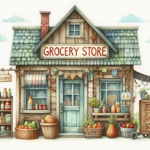 Whimsical Grocery Store Clip Art 10 High Res Watercolor Jpgs for Junk ...