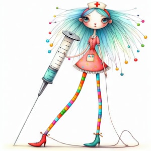 Quirky Nurse Clip Art 10 High Res Watercolor Jpgs for Junk Journaling ...