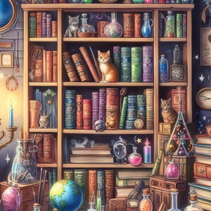 Magical Bookcase 10 High Res Watercolor Jpgs for Junk Journaling ...