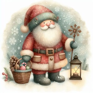 Santa in Snow: Clip Art 10 High Res Watercolor Jpgs for Junk Journaling ...