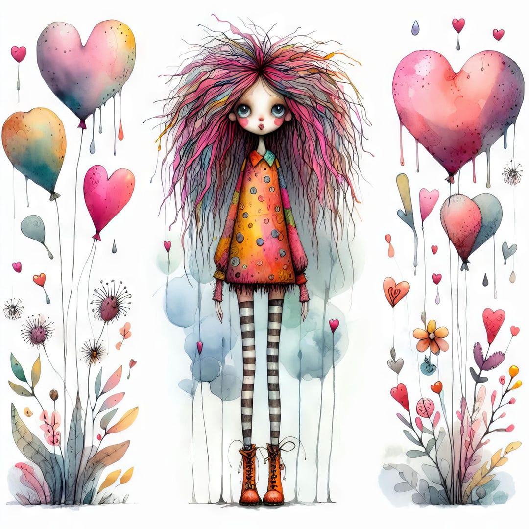 Quirky Heart Balloons Clip Art 10 High Res Watercolor Jpgs Junk ...