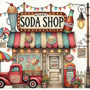 Soda Shop: 10 High Res Watercolor Jpgs, Junk Journaling, Scrapbooking ...