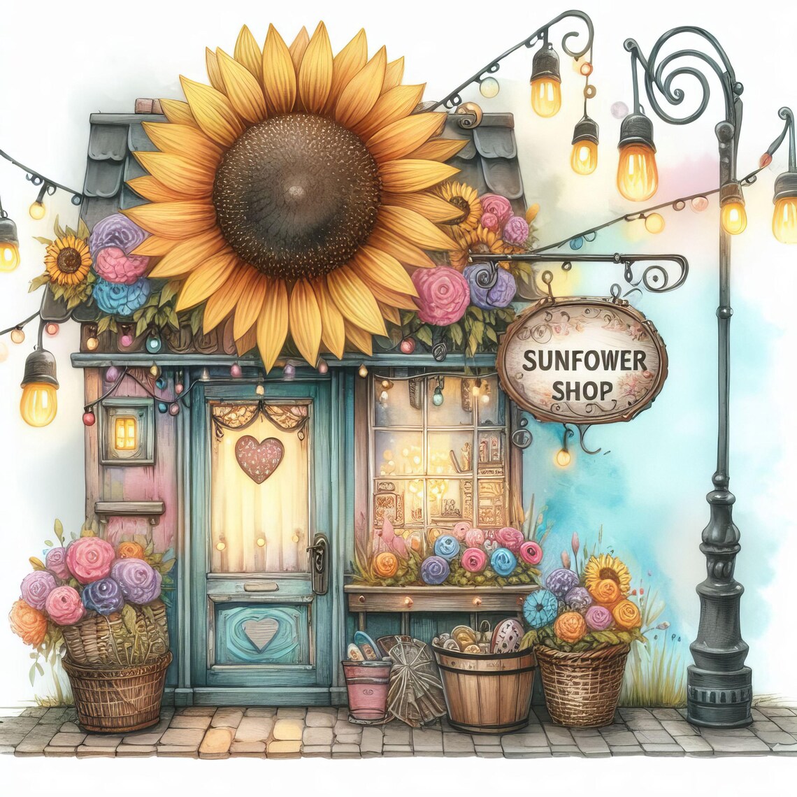 Sunflower Shop: Clipart, 10 High Res Watercolor Jpgs, Junk Journaling ...
