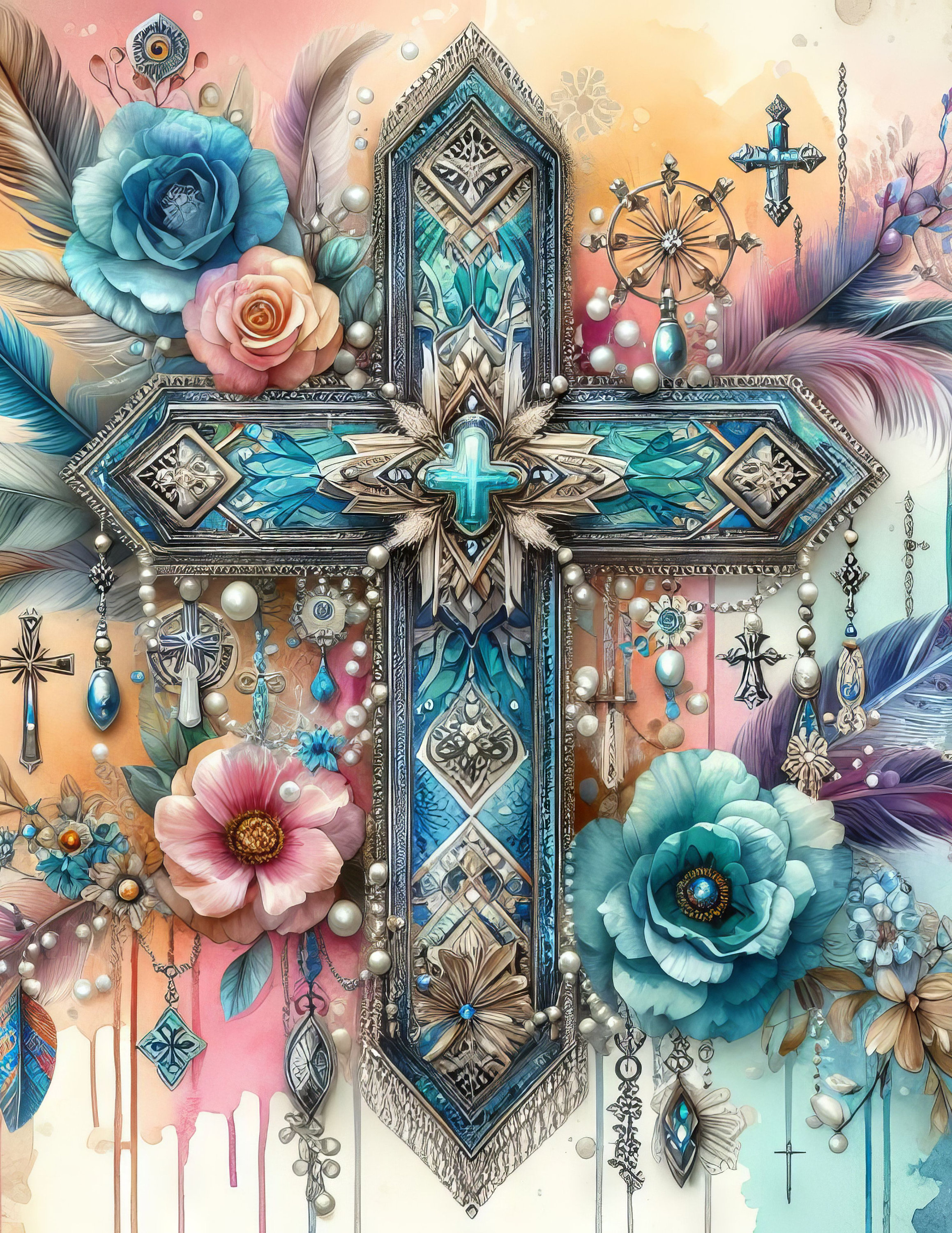 Boho Cross: Clip Art Bundle 10 High Res Watercolor Jpgs for Junk ...