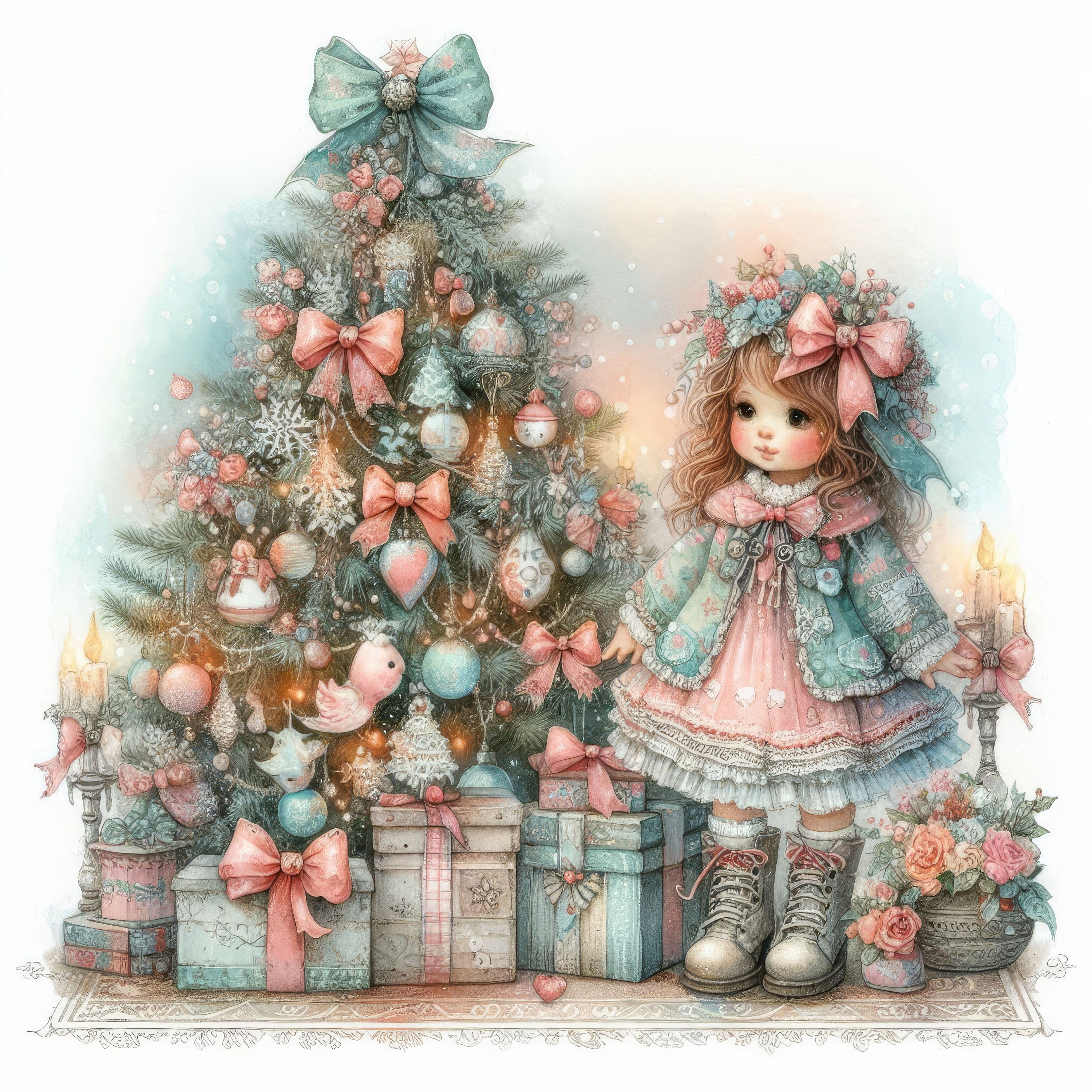 Shabby Chic Christmas: Clip Art, 10 High Res Watercolor Jpgs, Junk ...