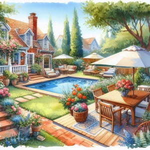 Summer Backyard: Clip Art 10 High Res Watercolor Jpgs for Junk ...
