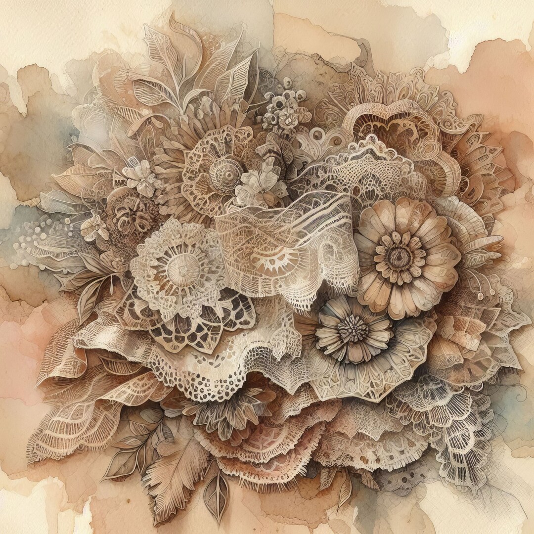 Vintage Lace Collage 10 High Res Watercolor Jpgs for Junk Journaling ...