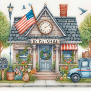 Whimsical US Post Office Clip Art 10 High Res Watercolor Jpgs Junk ...