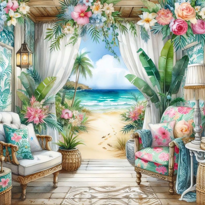 Tropical Paradise Clip Art 10 High Res Watercolor Jpgs for Junk ...