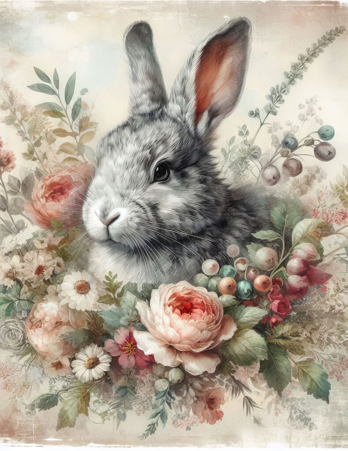 Vintage Gray Rabbit Library 10 High Res Watercolor Jpgs for Junk ...
