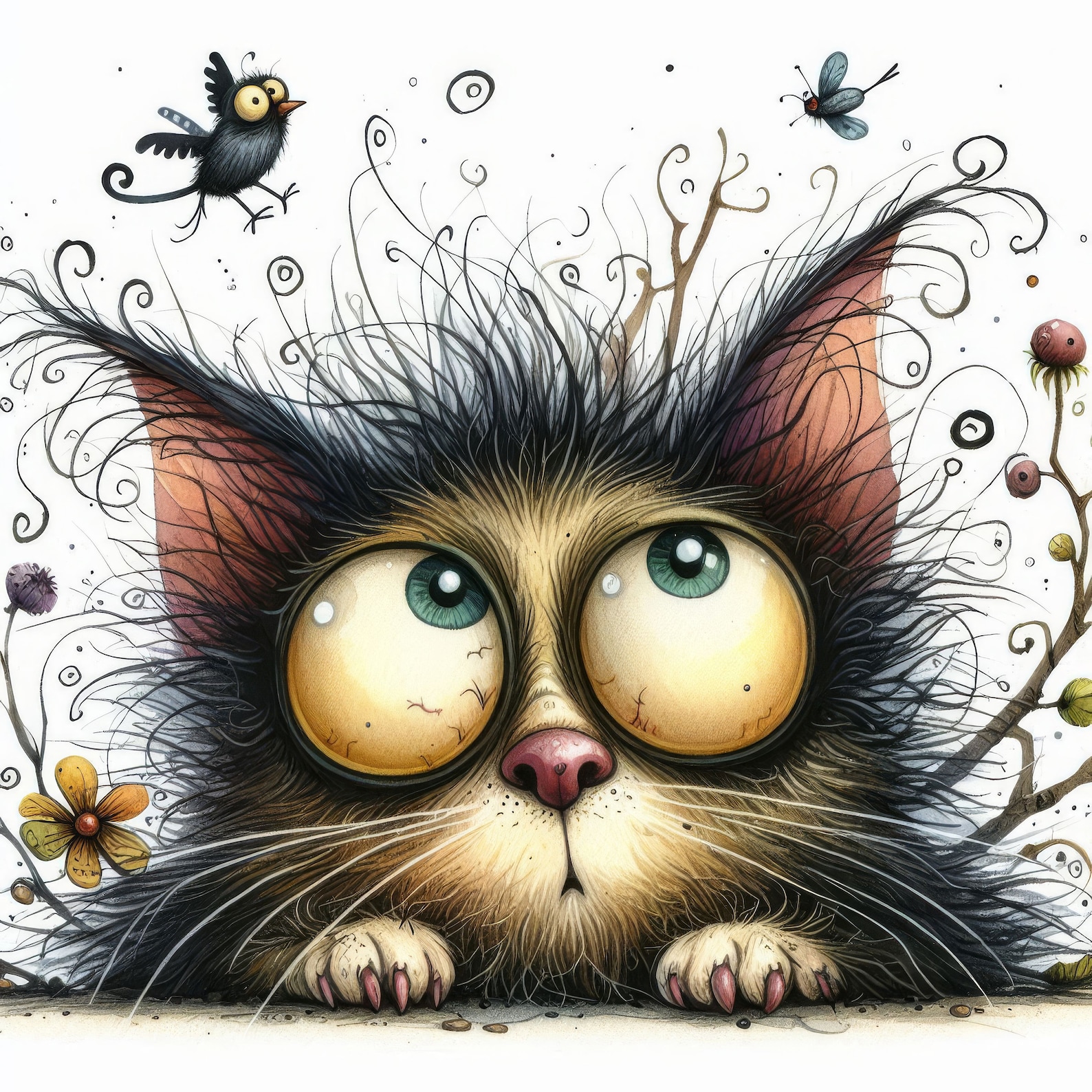 Frazzled Cat #2 Clip Art 10 High Res Watercolor Jpgs for Junk ...