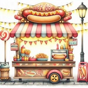 Hot Dog Stand Clip Art 10 High Res Watercolor Jpgs Junk Journaling ...