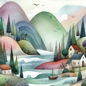 Whimsical Seascape 10 High Res Watercolor Jpgs for Junk Journaling ...