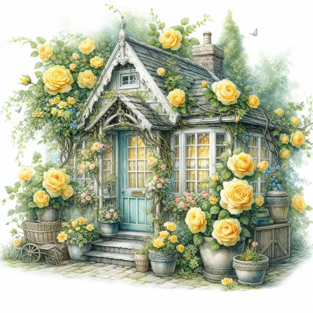 Yellow Rose Cottage Clip Art 10 High Res Watercolor Jpgs Junk ...
