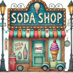 Soda Shop: 10 High Res Watercolor Jpgs, Junk Journaling, Scrapbooking ...
