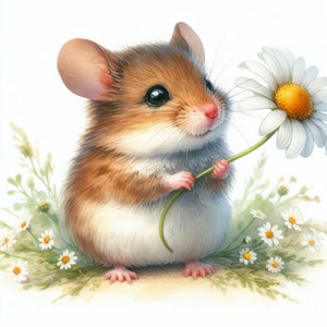 Mouse With Daisy: Clip Art, 10 High Res Watercolor Jpgs, Junk ...