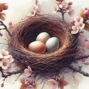 Bird's Nest With Eggs Clip Art Bundle 10 High Res Watercolor Jpgs for ...
