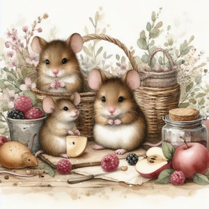 Cute Mice Family Clip Art 10 High Res Watercolor Jpgs for Junk ...