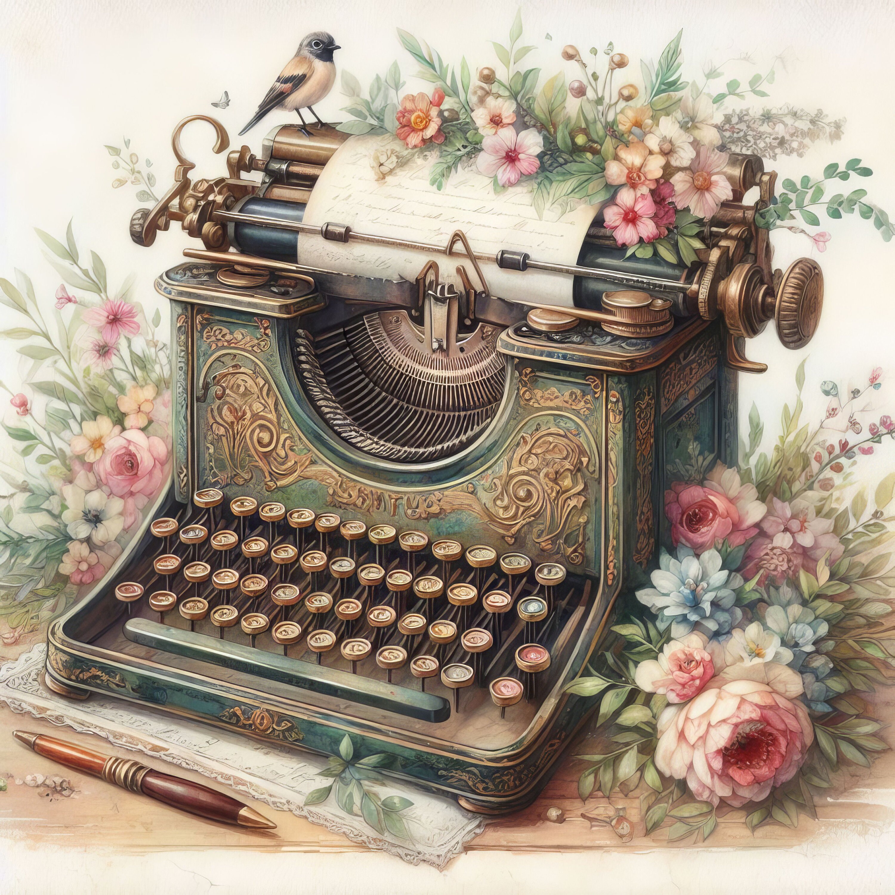 Victorian Typewriter: Clip Art, 10 High Res Watercolor Jpgs, Junk ...