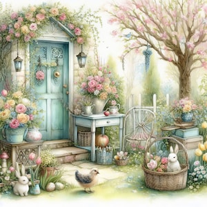 Shabby Chic Spring Garden Clip Art Kit 10 High Res Watercolor Jpgs for ...