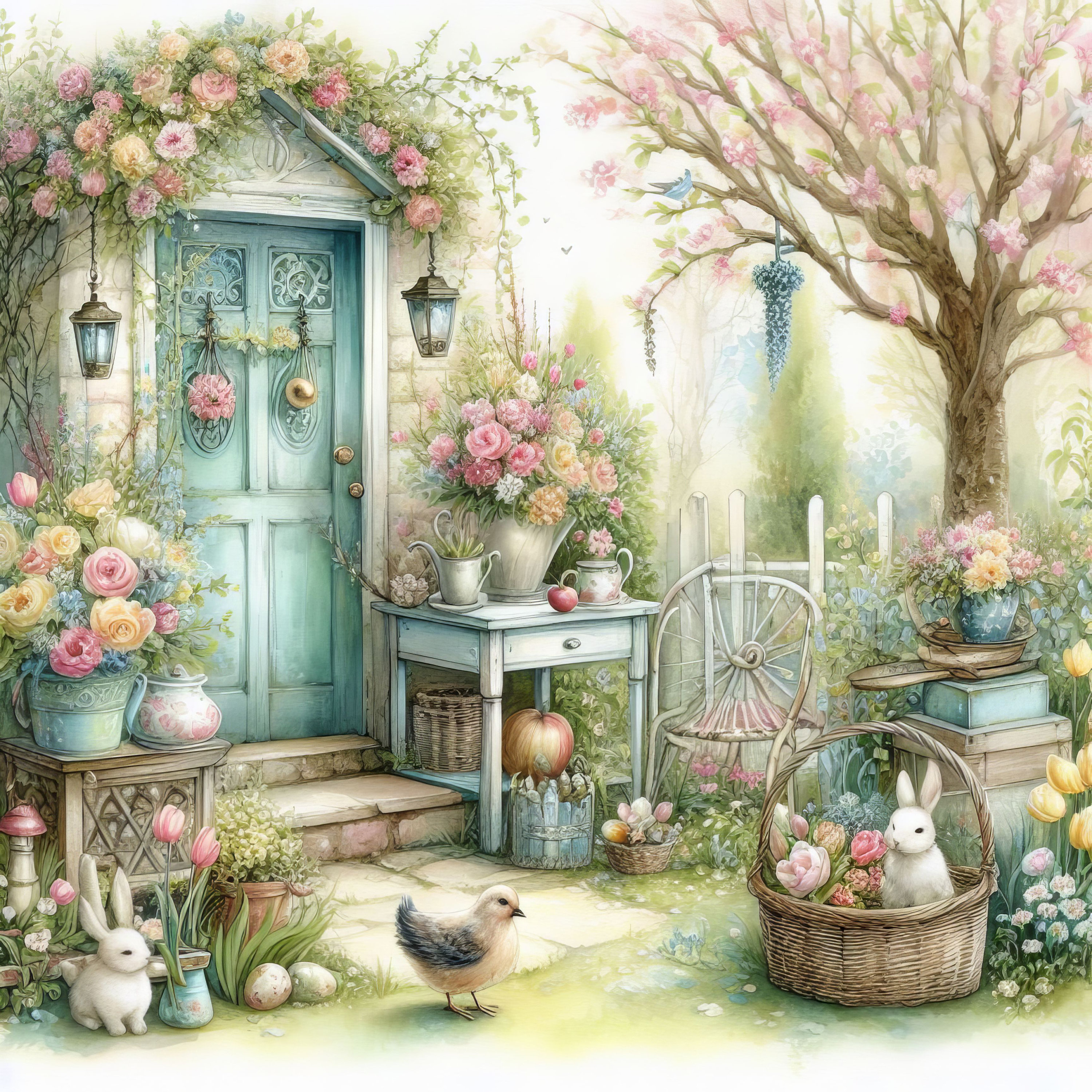 Shabby Chic Spring Garden Clip Art Kit 10 High Res Watercolor Jpgs for ...