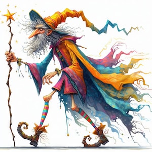 Quirky Wizard: Clip Art, 10 High Res Watercolor Jpgs, Junk Journaling ...