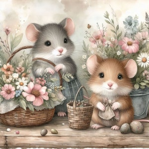 Cute Mice Family Clip Art 10 High Res Watercolor Jpgs for Junk ...