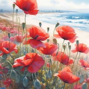 Sand Dune Poppies Clip Art Bundle 10 High Res Watercolor Jpgs for Junk ...