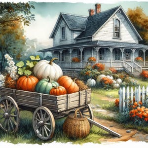 Pumpkin Harvest Clip Art Bundle 10 High Res Watercolor Jpgs Junk ...