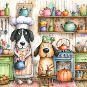 Dogs in the Kitchen: 10 High Res Watercolor Jpgs, Junk Journaling ...