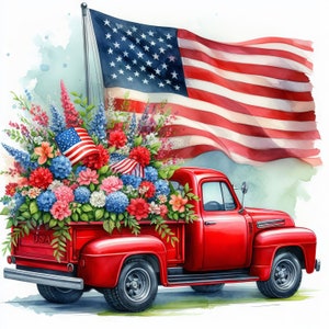 Red Truck: USA, Watercolor Clip Art, 4th of July (digital Art) - Etsy