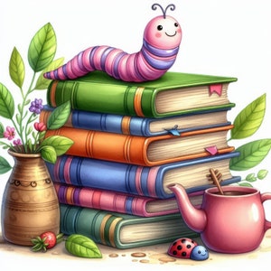 Bookworm Clip Art Bundle 10 High Res Watercolor Jpgs for Junk ...