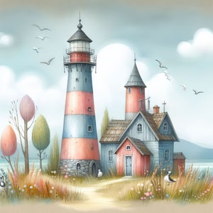 Whimsical Lighthouse: Clip Art Kit 10 High Res Watercolor Jpgs for Junk ...