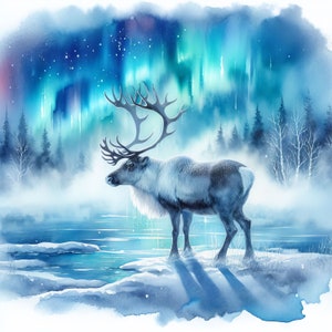 Nordic Blue Reindeer Clip Art Bundle 10 High Res Watercolor Jpgs for ...