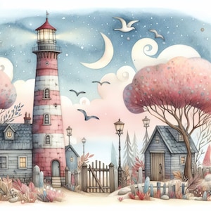 Whimsical Lighthouse: Clip Art Kit 10 High Res Watercolor Jpgs for Junk ...