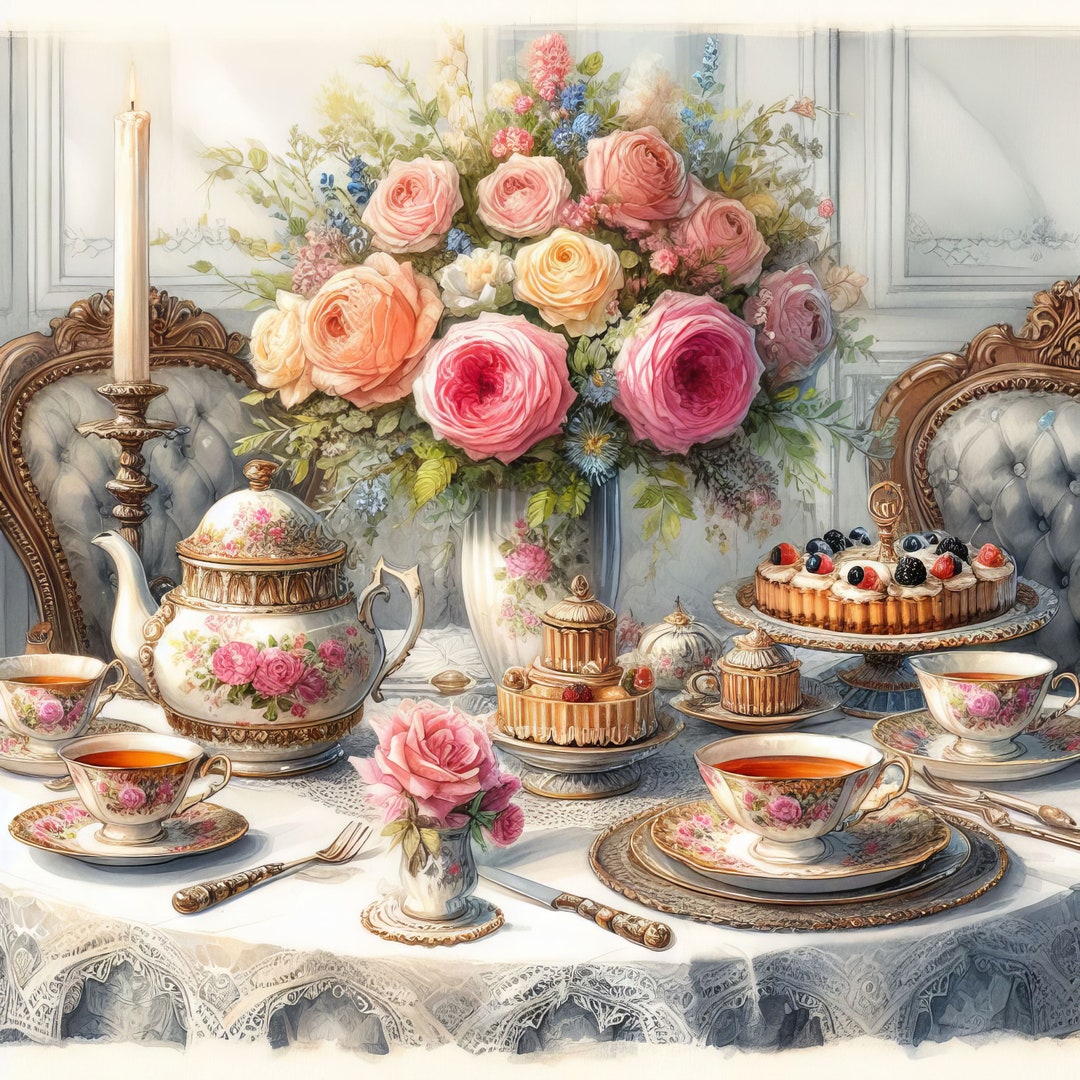 Victorian Tea Time Clip Art 10 High Res Watercolor Jpgs for Junk ...