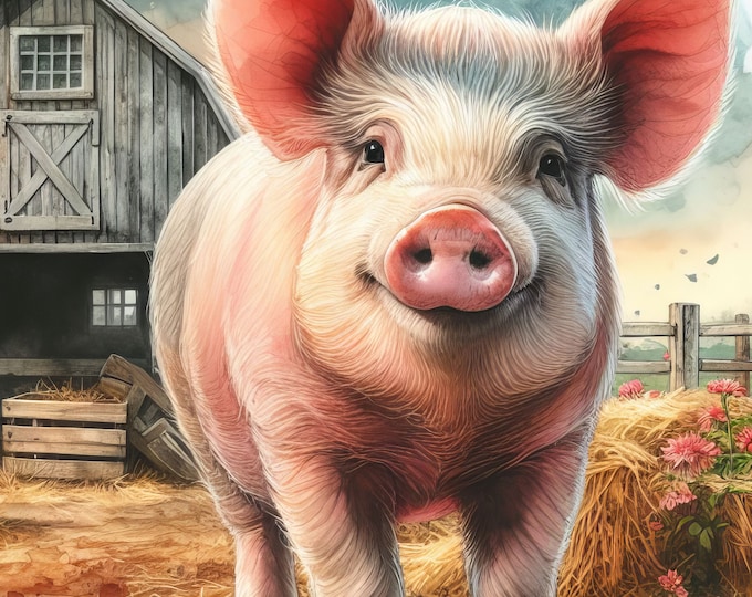 10 Red Barn Pig Clip Art, Watercolor Clipart JPG, Junk Journaling ...