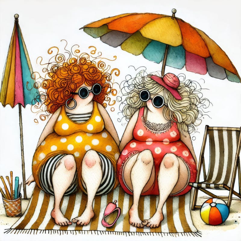 Lady Friends on a Beach - Etsy