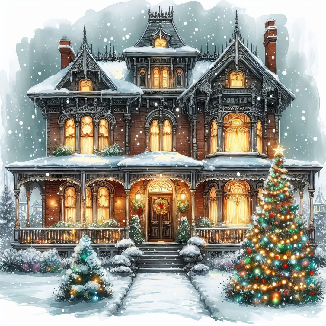 Victorian Christmas Home: Clip Art, 10 High Res Watercolor Jpgs , Junk ...