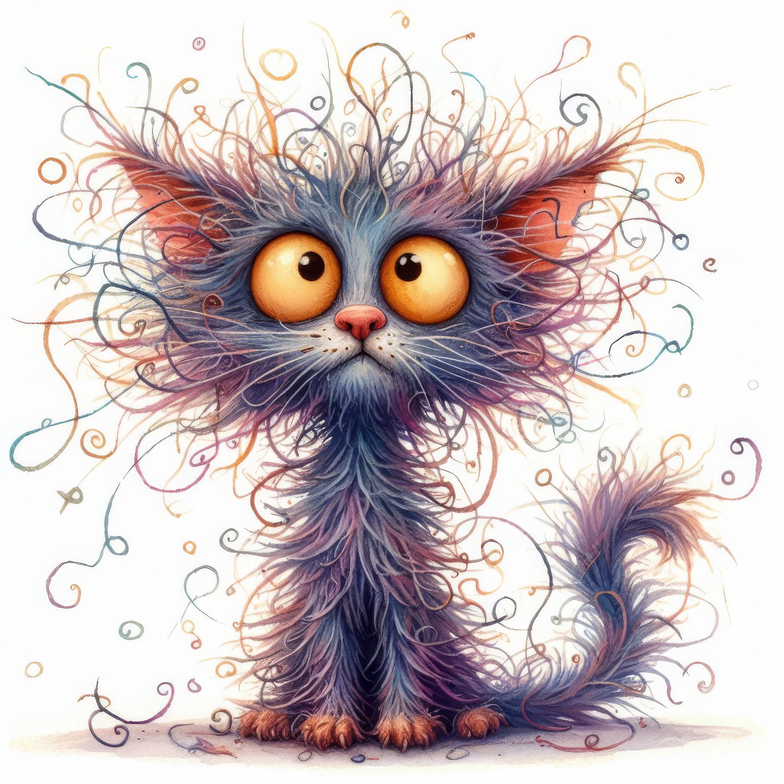 Frazzled Cat Clip Art 10 High Res Watercolor Jpgs for Junk Journaling ...
