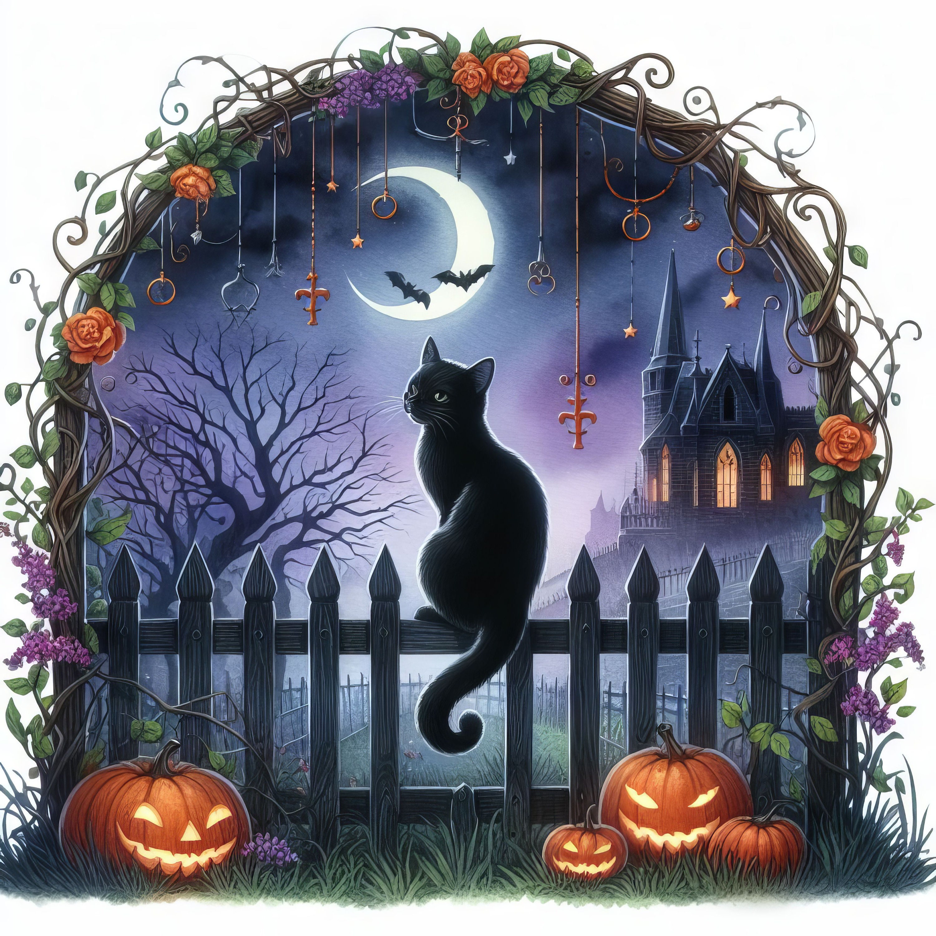 Halloween Black Cat: Clip Art, 10 High Res Watercolor Jpgs, Junk ...