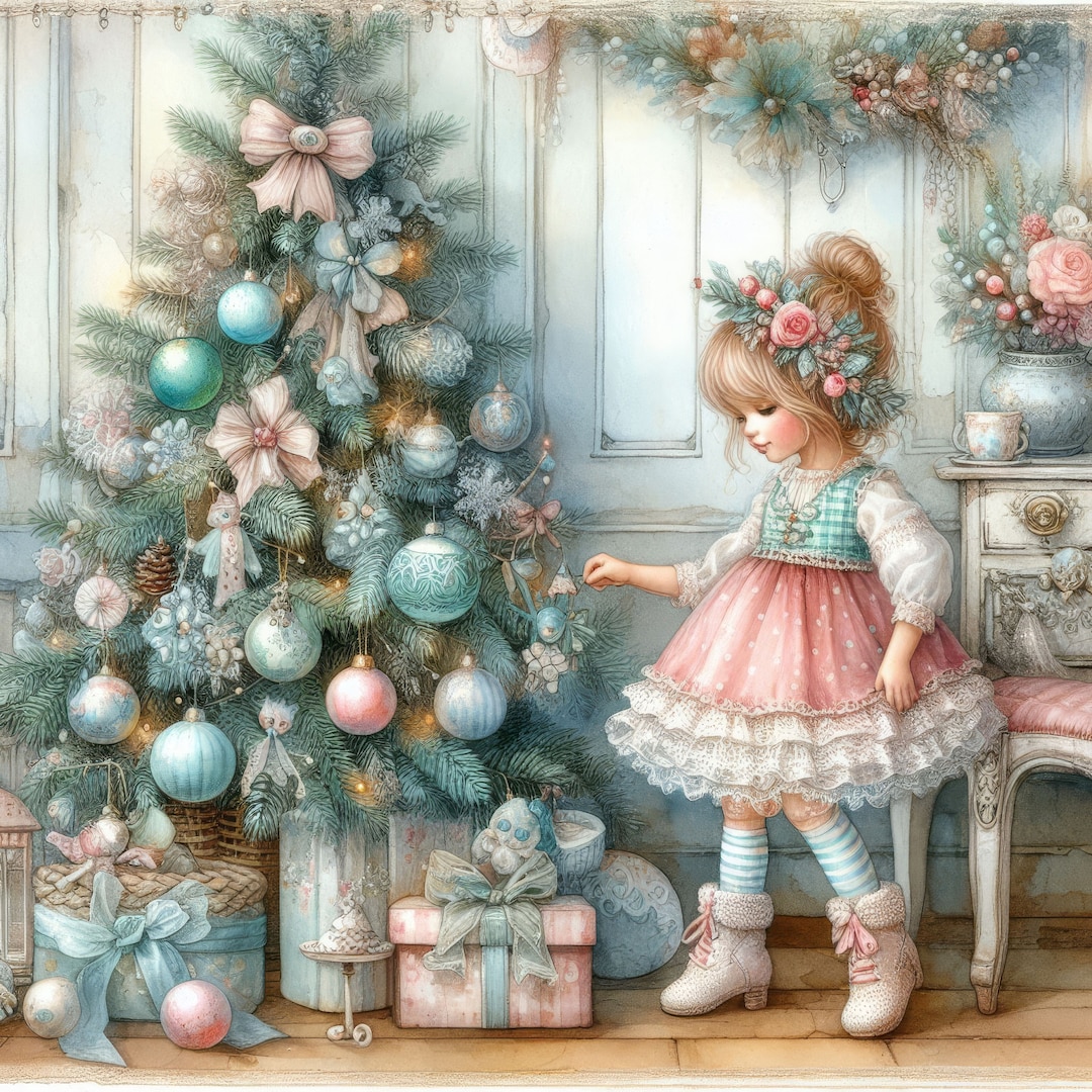 Shabby Chic Christmas Clip Art 10 High Res Watercolor Jpgs for Junk ...